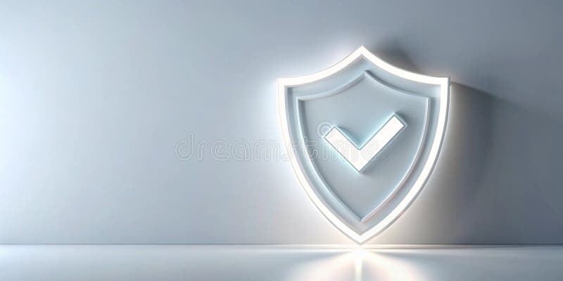 White Illuminated Shield Icon Checkmark Security Concept Minimalist ...