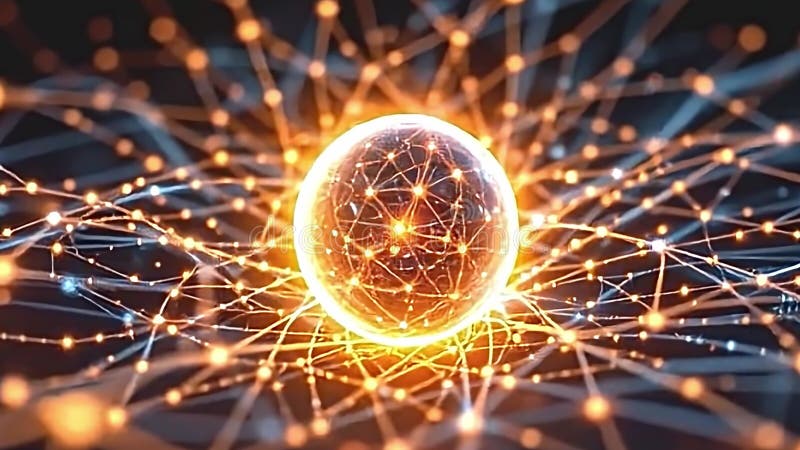 Illuminated 3D Sphere at the Center, Surrounded by a Network of ...