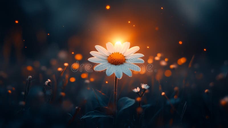 Illuminated Daisy in a Field of Light Stock Illustration - Illustration ...