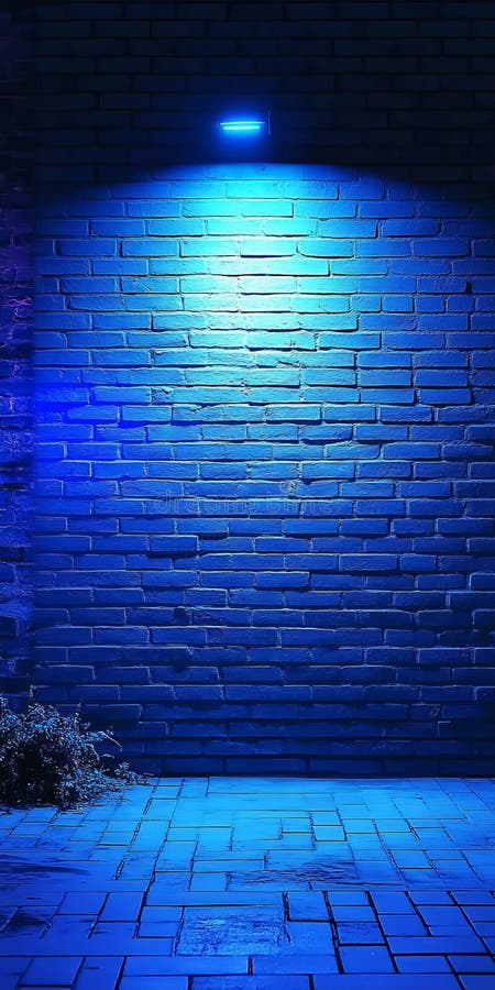 Illuminated Dark Blue Brick Wall Background with Night Blue Gleam for ...