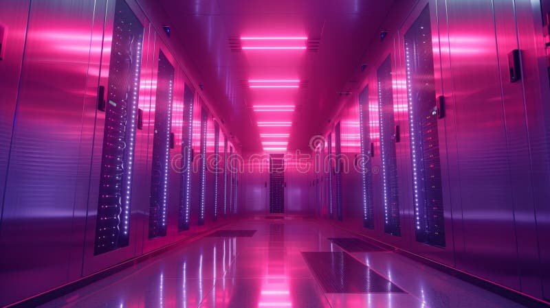 Illuminated Data Center Corridor Featuring Futuristic Lighting and ...