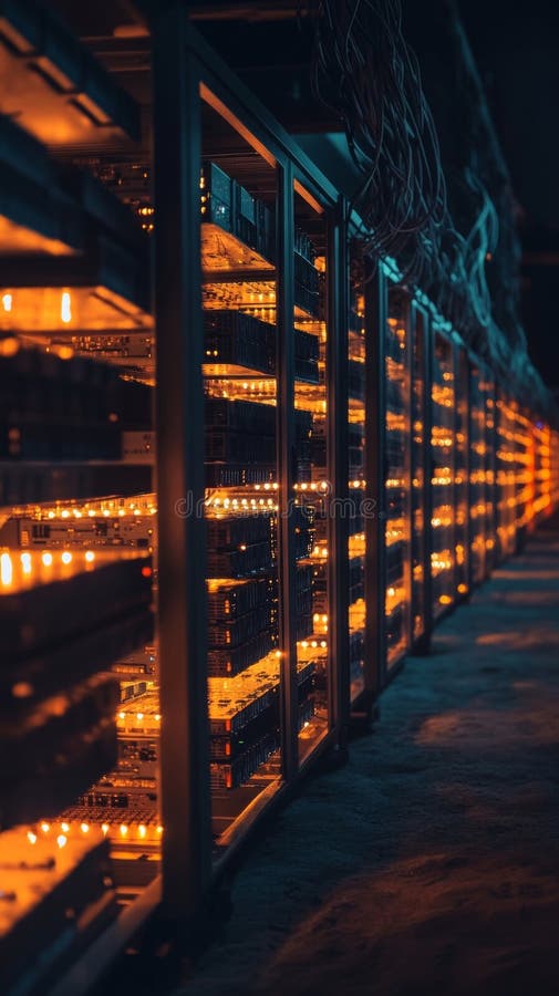 Illuminated Data Center Corridor with High-Tech Server Racks and ...