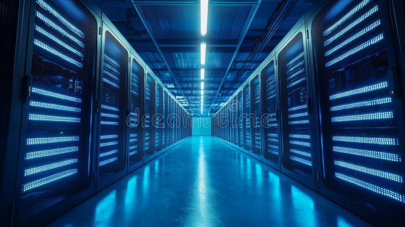 Illuminated Data Servers in a Futuristic Blue-lit Data Center Stock ...