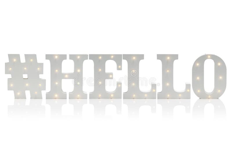 Illuminated Decorative Letters Spelling HELLO Over White Backgr Stock ...