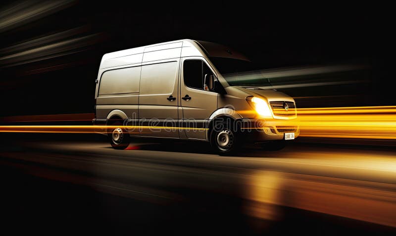 Illuminated Delivery Van Making Fast Deliveries Creating Using ...