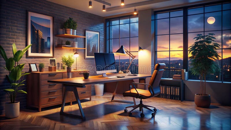 Illuminated Design Studio a Modern Workspace at Night Featuring a ...