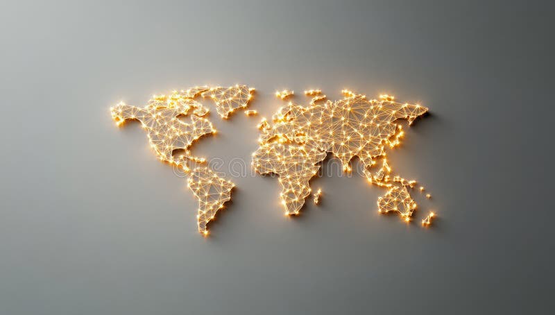 Illuminated Digital Art Displaying a Global World Map with a Modern ...