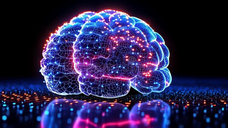 Illuminated Digital Brain with Network Connections Reflecting on a ...