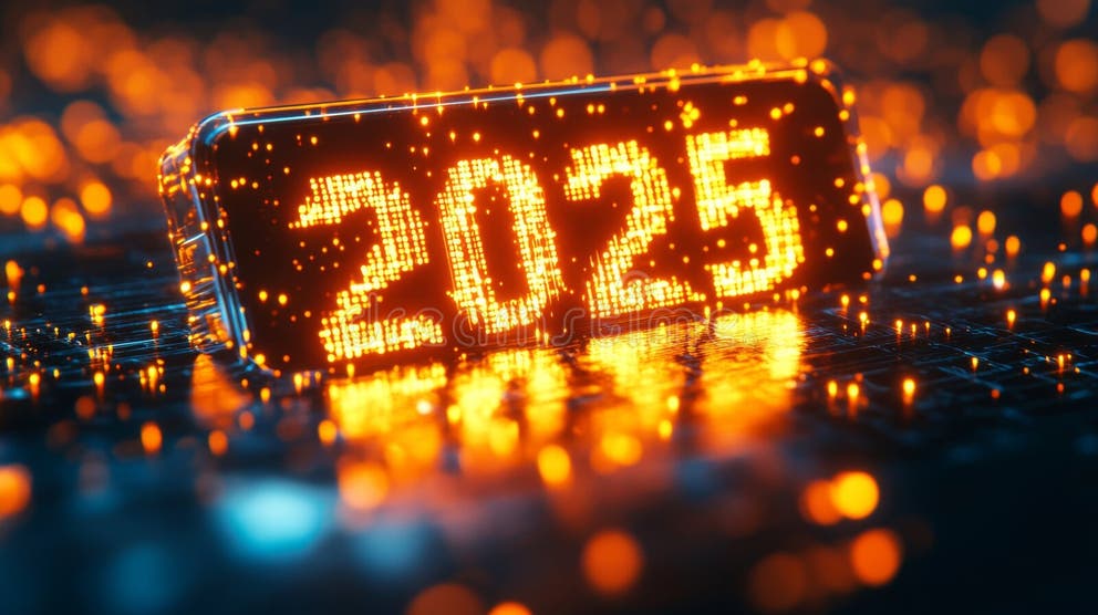 Illuminated Digital Display Showing Two Thousand Twenty Five Stock ...