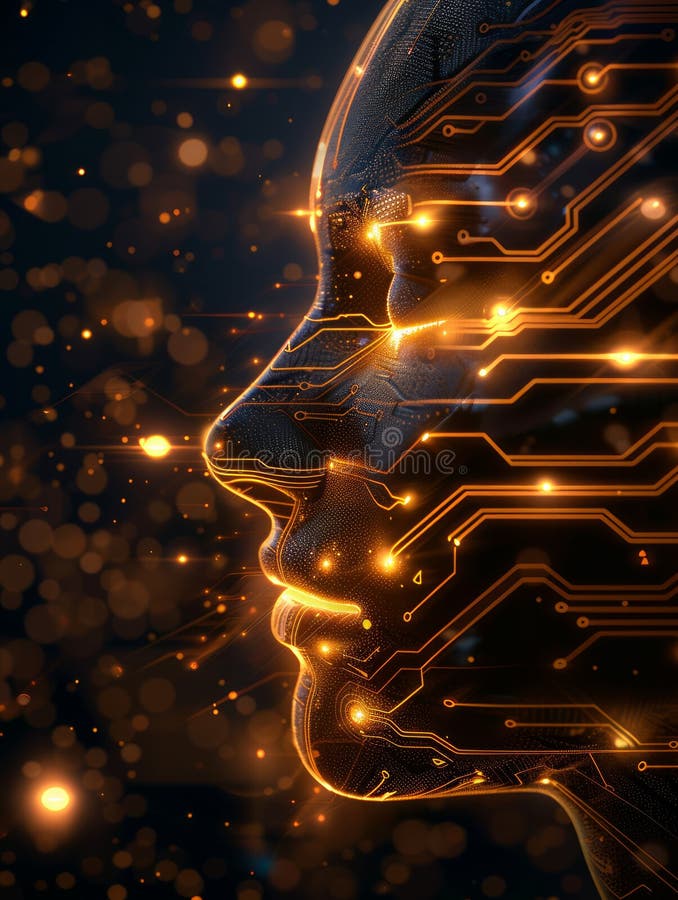 Illuminated Digital Human Face Futuristic Technology Interface, AI ...