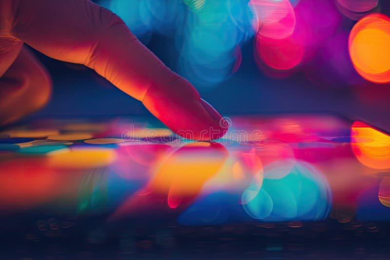 Illuminated Digital Interface Touchscreen a Fingertip Scrolling through ...