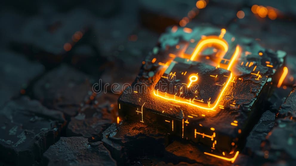 An Illuminated Digital Padlock Symbol Serves As a Reminder of the ...