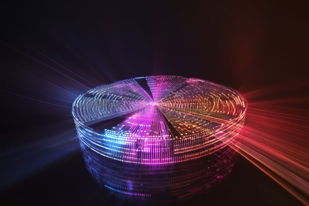 Illuminated Digital Pie Chart with Futuristic Neon Visualization Stock ...