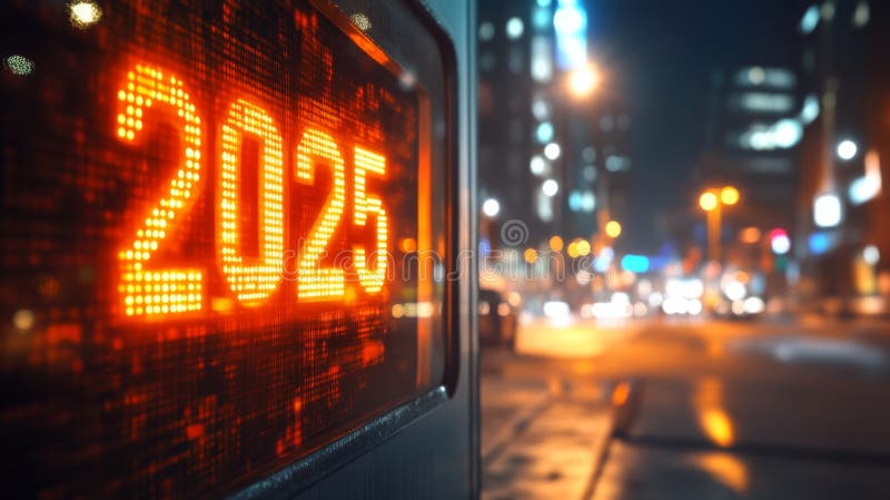 Illuminated Digital Sign Shows Year Twenty Twenty Five Stock Illustration - Illustration of ...