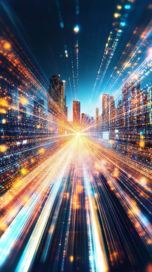 Illuminated Digital Stairs Leading into Futuristic Tunnels with Vibrant ...