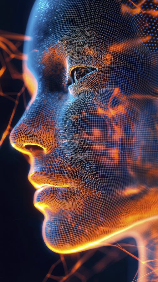 Illuminated Digital Visage with a Radiant Light Grid Stock Illustration ...