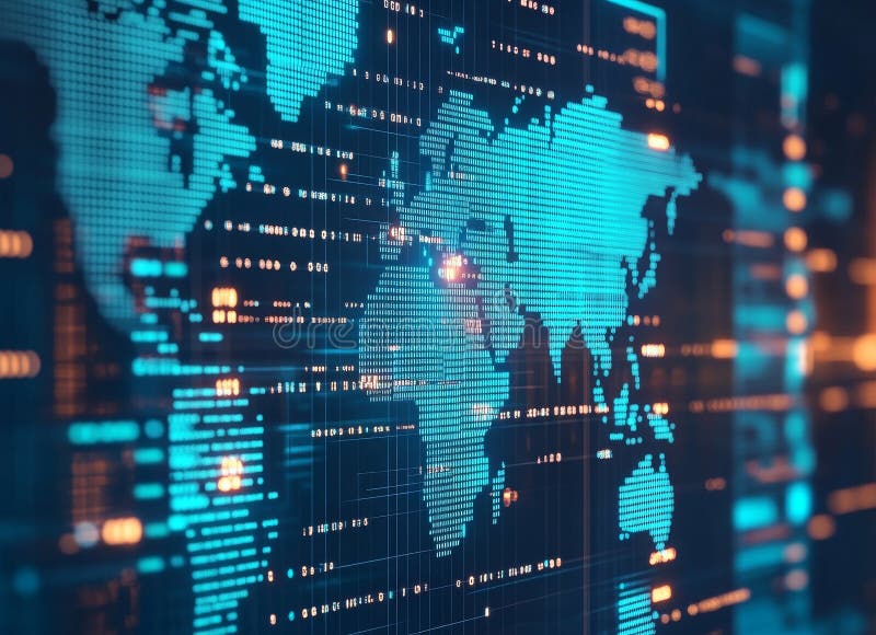 An Illuminated Digital World Map Illustrates Global Interconnectivity ...