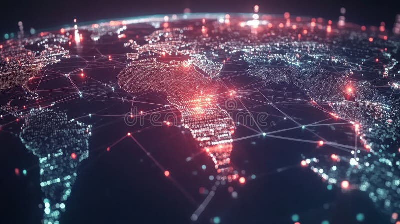 Illuminated Digital World Map Illustrating Global Connectivity and ...
