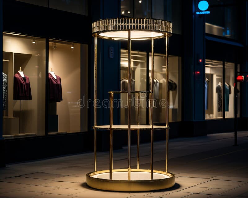 An Illuminated Display Case in Front of a Store Stock Illustration ...