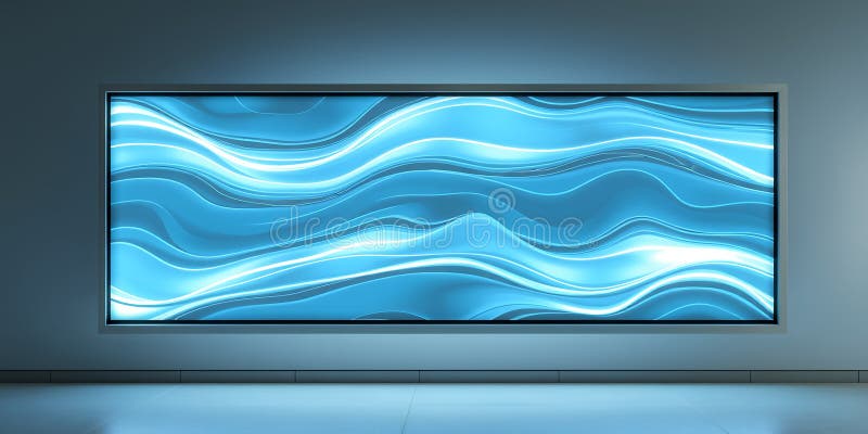 Illuminated Display Showing Abstract Blue Waves on a Wall in a ...