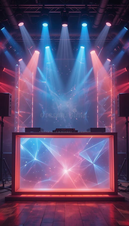 Illuminated Dj Booth on Stage with Vibrant Lights and Visual Effects ...