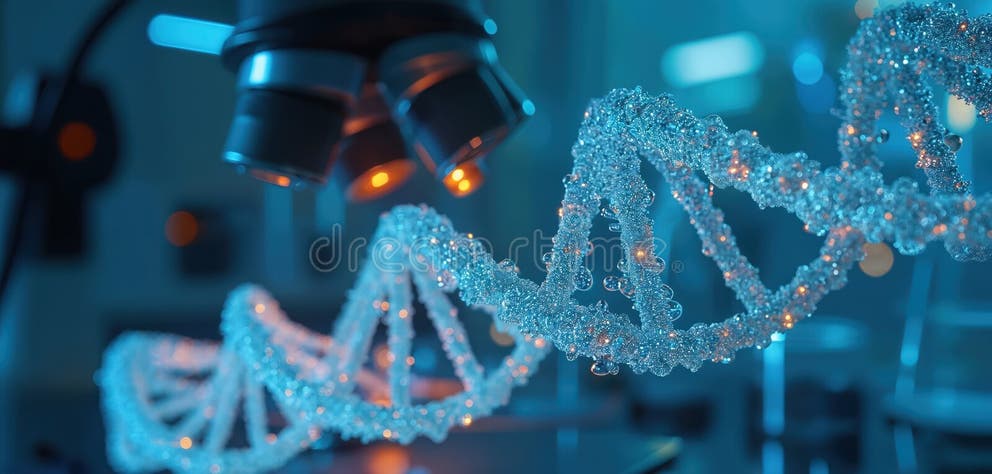 Illuminated DNA Double Helix Model in Science Laboratory. DNA Molecule ...