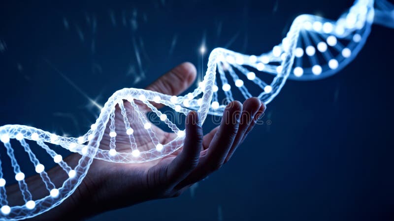 Illuminated DNA Helix in Hand - Biotechnology and Genetic Research ...