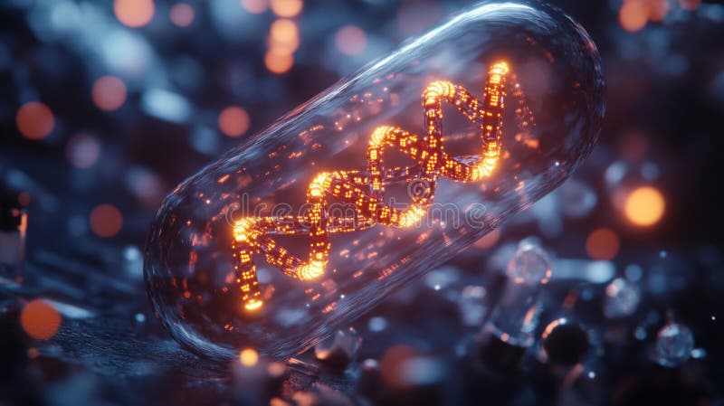 Illuminated DNA Helix Inside Glass Capsule Stock Image - Image of ...