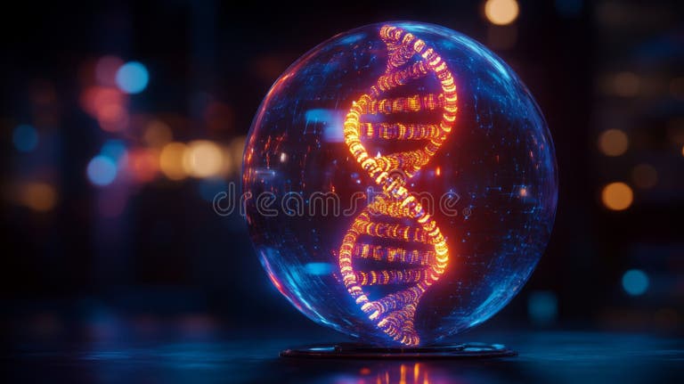 Illuminated DNA Helix Inside Glowing Glass Sphere Stock Image - Image ...