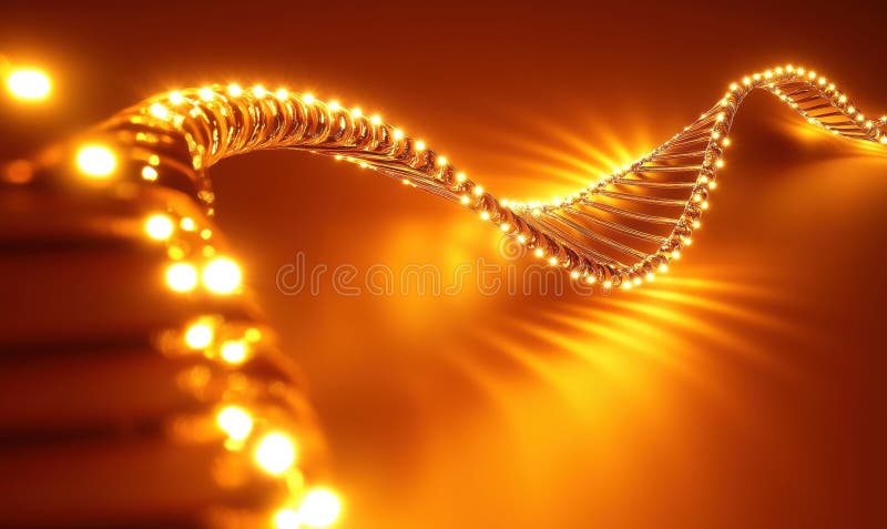 Illuminated DNA Helix Structure with Glowing Lights and Warm Background ...
