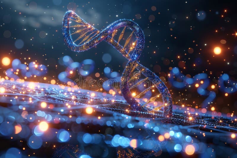 Illuminated DNA Strand Enveloped in a Celestial Nebula, Metaphorically ...