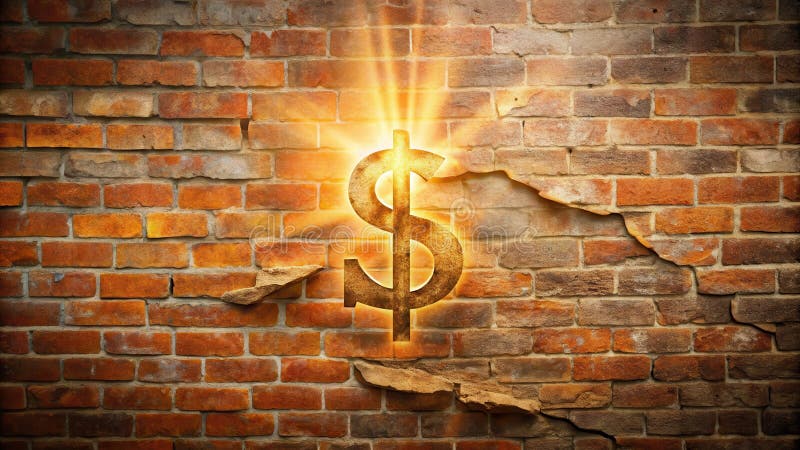 Illuminated Dollar Sign Emerging from a Cracked Brick Wall. Generative ...
