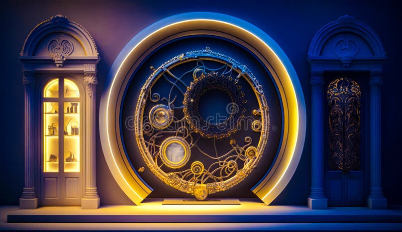 An Illuminated Door with Clock Inside of it. Generative AI Stock ...