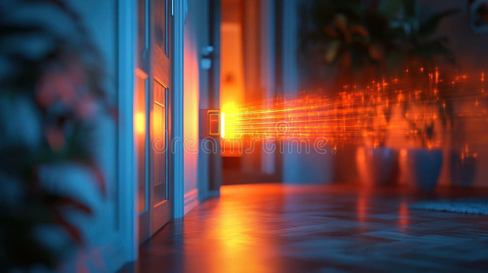 Illuminated Doorway at Night, Warm Light Emanating from a Wall Switch ...