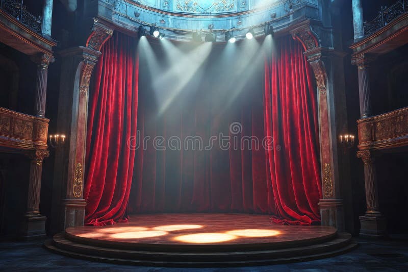 An Illuminated Doorway with Red Curtains Casts Dramatic Lighting in a ...