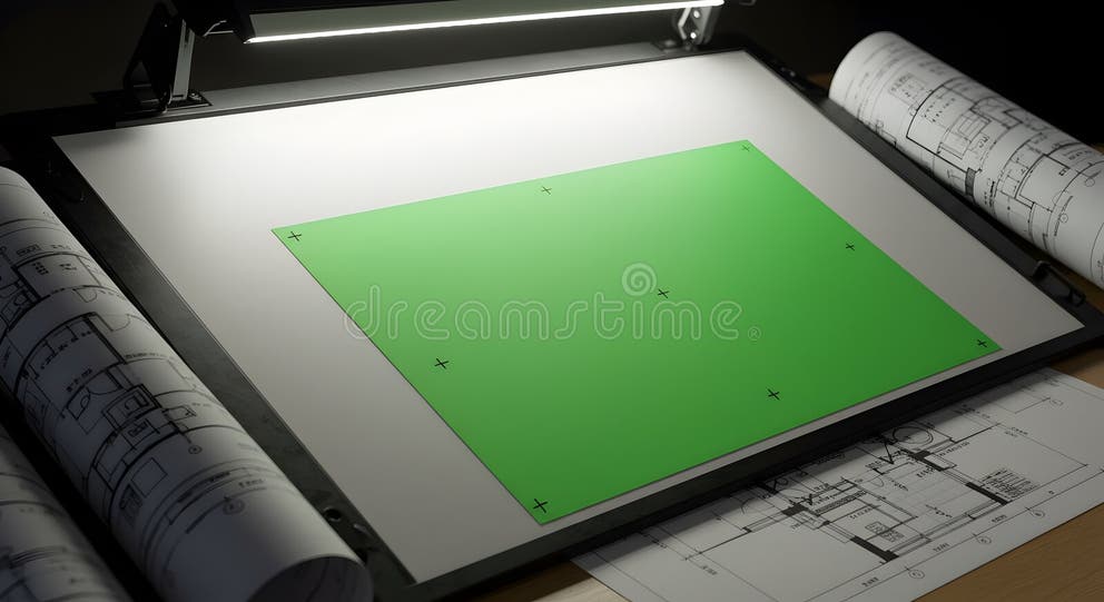 Illuminated Drafting Table Setup with Green Screen for Architectural ...