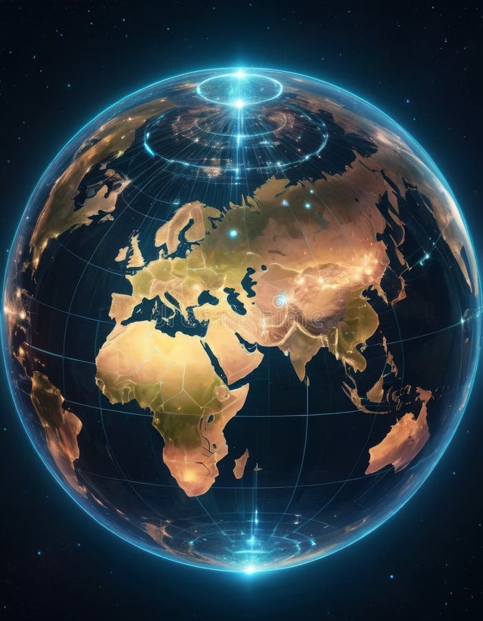 Illuminated Earth Globe with Network Lines Stock Image - Image of cyber ...