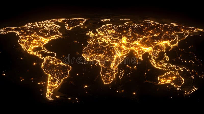 Illuminated Earth at Night Global City Lights World Map Night View AI ...