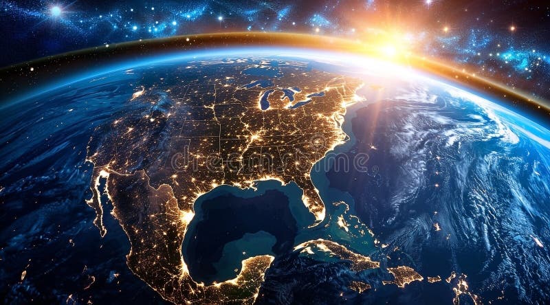 Illuminated Earth at Night Global Connectivity from Space Stock ...