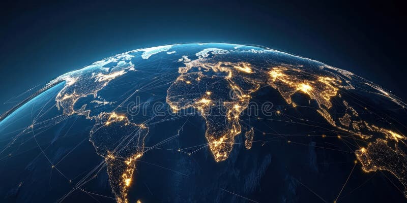 Illuminated Earth at Night from Space with Global Networks Stock ...