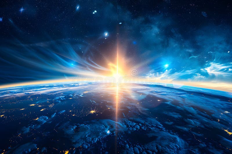 Illuminated Earth, Shining in the Cosmos. Earth from Space with Shining ...