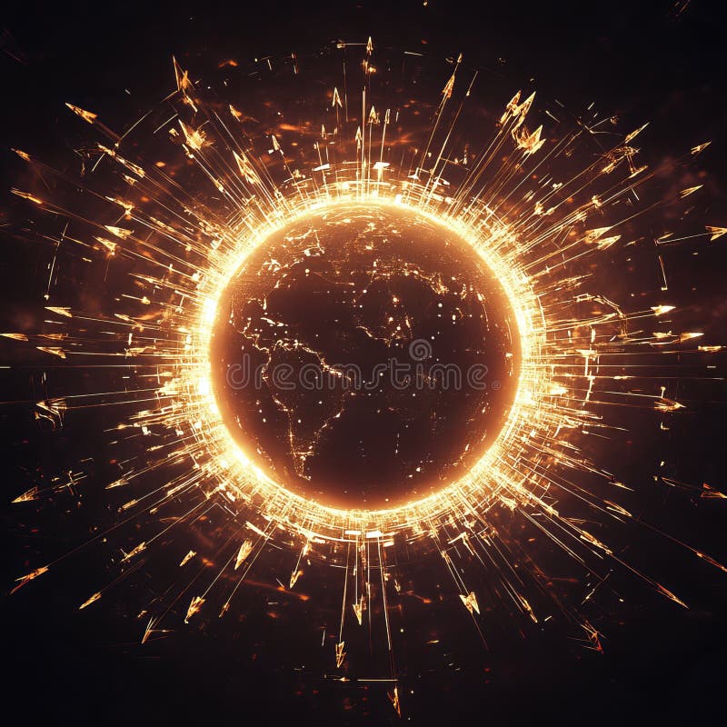 Illuminated Earth Surrounded by Radiant Energy and Light Effects Stock ...