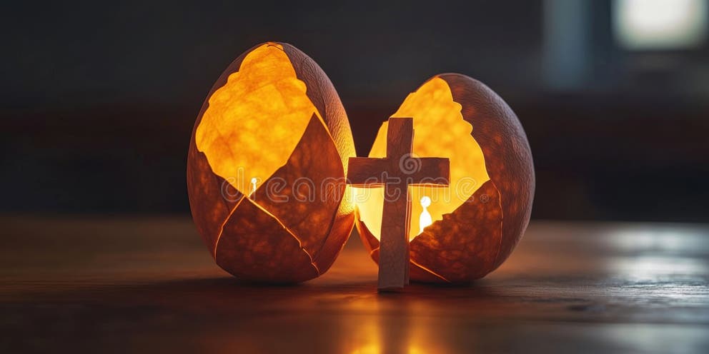 Illuminated Easter Eggs with Cross Symbolizing Resurrection and New ...