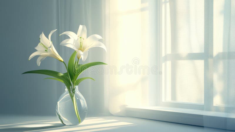 Illuminated Easter Lily with Soft Shadows, Peaceful Window-side Scene ...