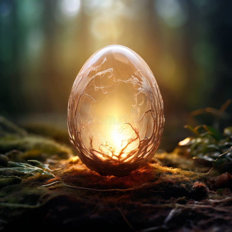 Illuminated Egg-shaped Object in Forest Setting with Soft Glow Stock ...
