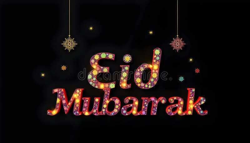 Illuminated Eid Mubarak Text Design with Decorative Star Elements Stock ...