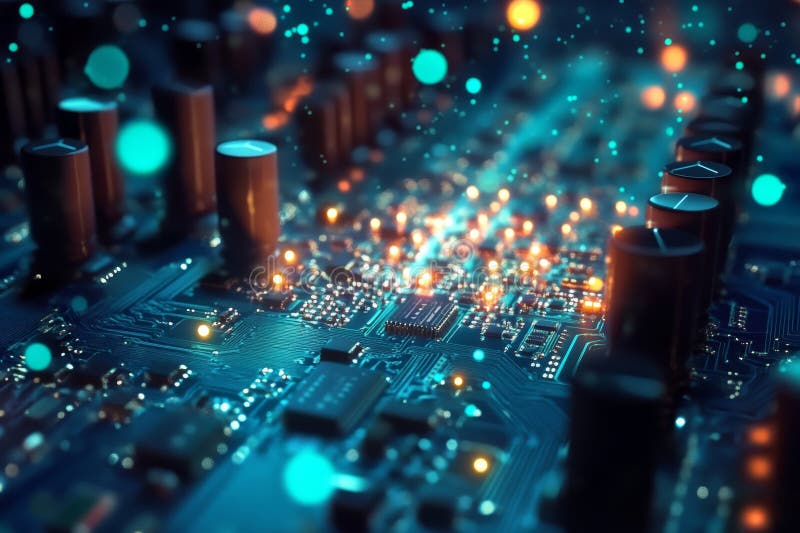 An Illuminated Electronic Circuit Board Sculpture Featuring Vibrant ...