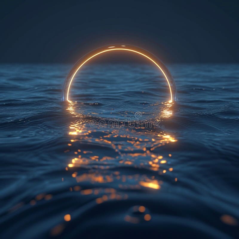 Illuminated Elegance Water Surface with Light, Captivating 3D Rendering ...