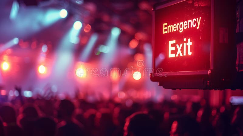 Illuminated Emergency Exit Sign at a Concert Stock Photo - Image of ...