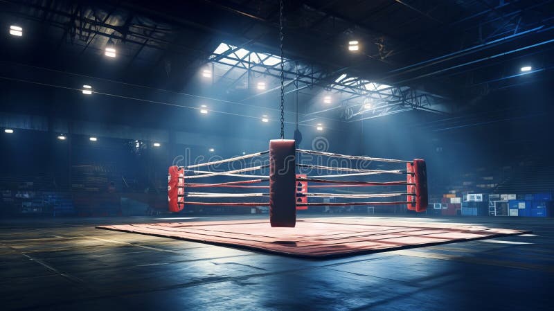 Illuminated Empty Boxing Ring Under Spotlights. Concept of Sports ...